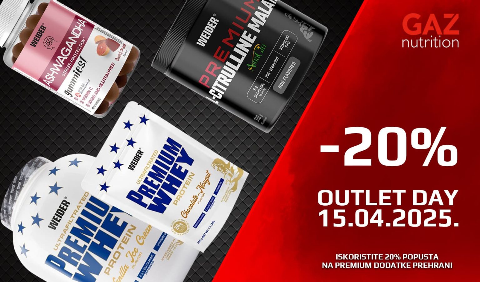 OUTLET DAY 15.04.2025. – 20% na sav asortiman! - GAZ Nutrition